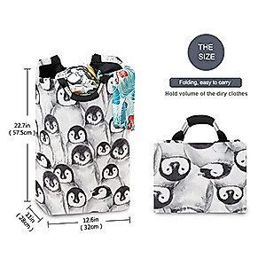 xigua Many Penguins Laundry Basket Large Laundry Hamper Foldable Dirty Clothes Toys Organizer Bag with Handles for Bathroom,Bedroom,College Dorm,Kids Room