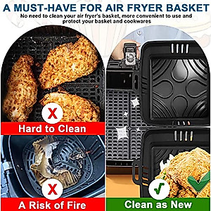 Air Fryer Silicone Liners 8.7 inch, YINGRACE 2Pcs Square Air Fryer Accessories Foldable Air Fryer Pot Bowl Reusable Air Fryer Basket Liner for COSORI Instant Pot Ninja Ultrean 5.8QT-8.5QT Air Fryers