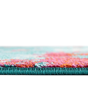 Unique Loom Azalea Collection Area Rug - Kyushu (7' 10" Square, Turquoise/ Light Blue)