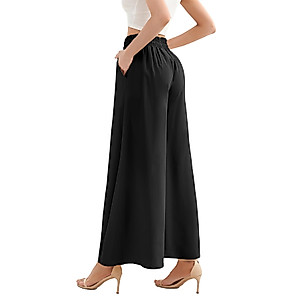GOUCEHN Women Wide Leg Pants Casual High Waisted Long Palazzo Pants Drawstring Flowy Trouser (Black, Small)