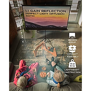 Projector Screen with Stand 100 inch - Indoor and Outdoor Projection Screen for Movie or Office Presentation - 16:9 HD Premium Wrinkle-Free Tripod Screen for Projector with Carry Bag and Tight Straps