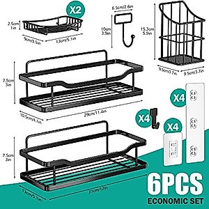 OMAIRA Shower Organizer [6 Pack], Shower Caddy No Drilling, Large Capacity Stainless Steel Bathroom Organizer, Shower Shelves for Inside Shower & Kitchen Storage (Black)