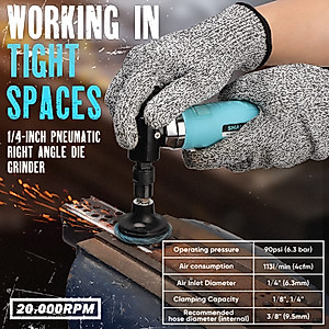 SHALL Air Die Grinder, 1/4" Pneumatic Right Angle Die Grinder, 1/4" & 1/8" Collets, Air Connector, Lubricant and Chuck Key Included, for Grinding, Polishing, Deburring, Engraving and Rust Removal