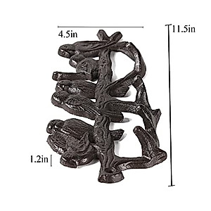 BRASSTAR Cast Iron 4 Coat Hooks Love Birds On Branch Wall Hanging for Coats, Bags, Hats, Towels, Keys, Flowerpots, Rustic Brown Indoor Outdoor Decoration TQGJPT275