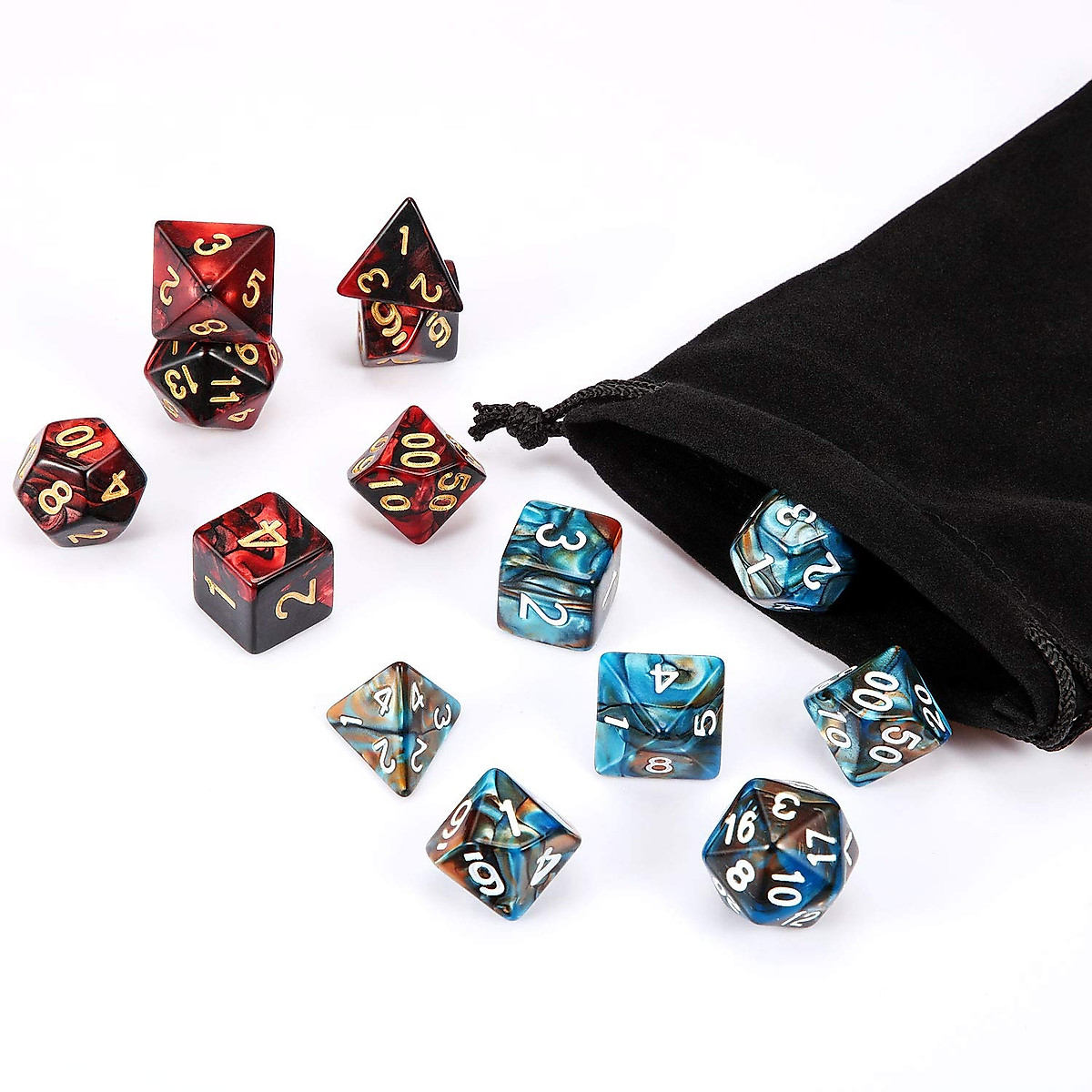 14 Pieces 7-die Dice Set Polyhedral Dice Compatible with Dungeons and Dragons with Black Pouch
