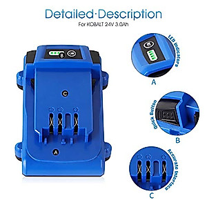 【Upgrade】 2Pack 24V 3.0Ah High Capacity Replace Battery for Kobalt 24V Battery Max KB624-03 KB524-03 KB424-03 KB224-03 Lithium Ion Cordless Tools Battery[Can't FIT Snow Joe &Sun Joe &Chain Saw]