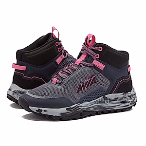Avia Grit Sport Women’s Hiking Boots, Mid Top Ankle Trail Shoes for All Weather - Dark Grey/Dark Pink/Medium Grey, 7 Medium