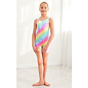 2 Packs Skinny Gymnastics Leotards For Toddler Girls Scoop Neck With Shorts, Little Kids Skinny Colorful Dance Workout Unitards Biketards Tanks Rainbow Leopards