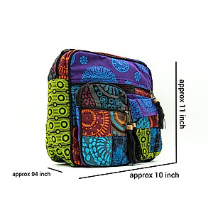 Fwosi Cotton Crossbody Bag with zipper - Unisex Patchwork Tote Bag for Men & Women - Lightweight, Bohemian Bags - 7 Compartments