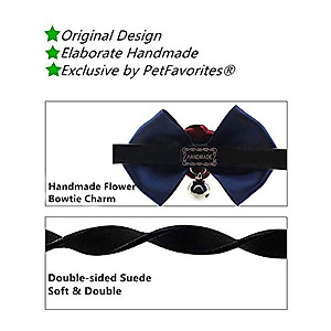 PETFAVORITES Nappa Leather Dog Collar Cute Cat Collar Necklace Jewelry with Flower Bow Tie and Bell Charm for Small Dogs Girl Yorkie Chihuahua Birthday Clothes Accessories (Pink, Size XS)