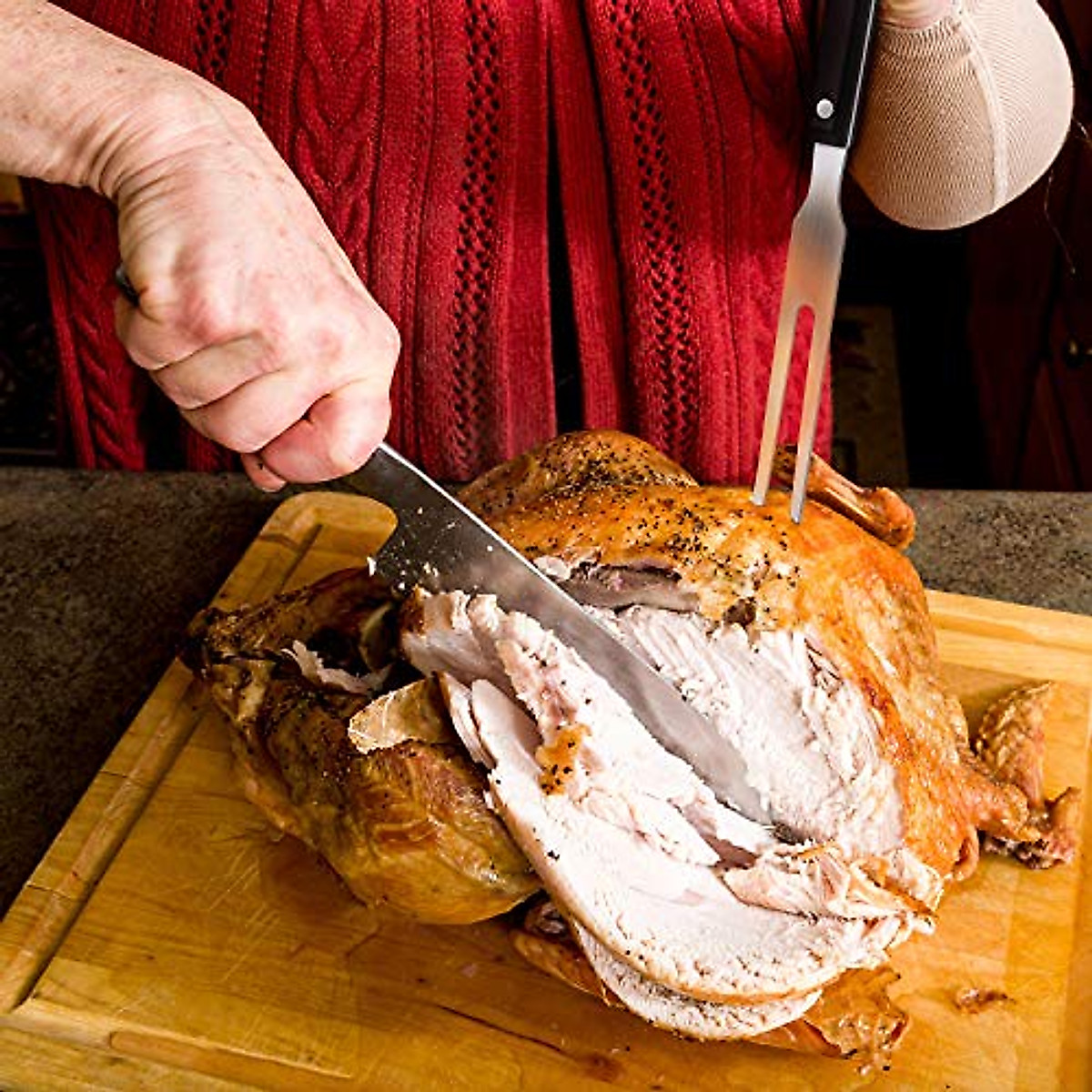 2 Pieces Carving Fork Pot Forks Stainless Steel Meat Serving Fork with Plastic Handle 10.6 Inch Serving Grill Fork Black Handle Barbecue Fork for BBQ Kitchen Turkey Roast Dinner Party Festival