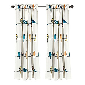 Lush Decor Rowley Birds Curtains Room Darkening Window Panel Set for Living, Dining, Bedroom (Pair), 52" W x 63" L, Multi