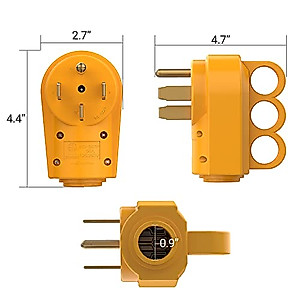 MICTUNING 125 250V 50Amp Heavy Duty RV Replacement Male Plug with Ergonomic Handle Yellow