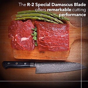 JCK Original Kagayaki Japanese Chef’s Knife, KGR-2 Professional Santoku Knife, Traditional Hammer Forged R-2 Damascus Steel with Ergonomic Linen Micarta Handle, 6.8 inch