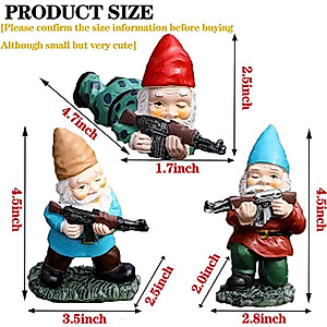 GAZETSZ Garden Gnomes, Gnome Statues, Military Gnome with Gun, Funny Army Gnomes Decorations for Yard, Indoor Outdoor Halloween Christmas Thanksgiving Gifts (Red+Yellow+Blue)