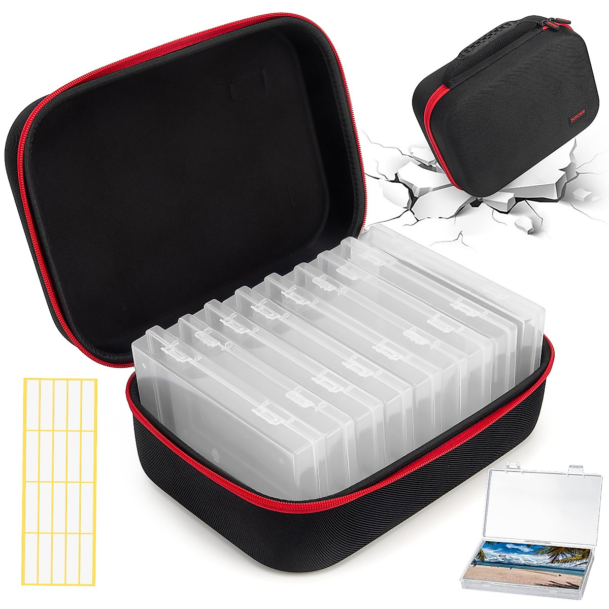 NIFUYOP Photo Storage Box 4x6 with Hard Carying Case, 9 Inner Photo Organizers and Storage, Transparent Plastic Photo Storage Containers, Picture Organizers Boxes, Photo and Craft Keeper Storage Box