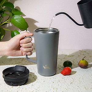 Konokyo Insulated Tumbler with Handle and Straw, 18 OZ Travel Coffee Mug Stainless Steel Cup Metal Water Bottle,Grey