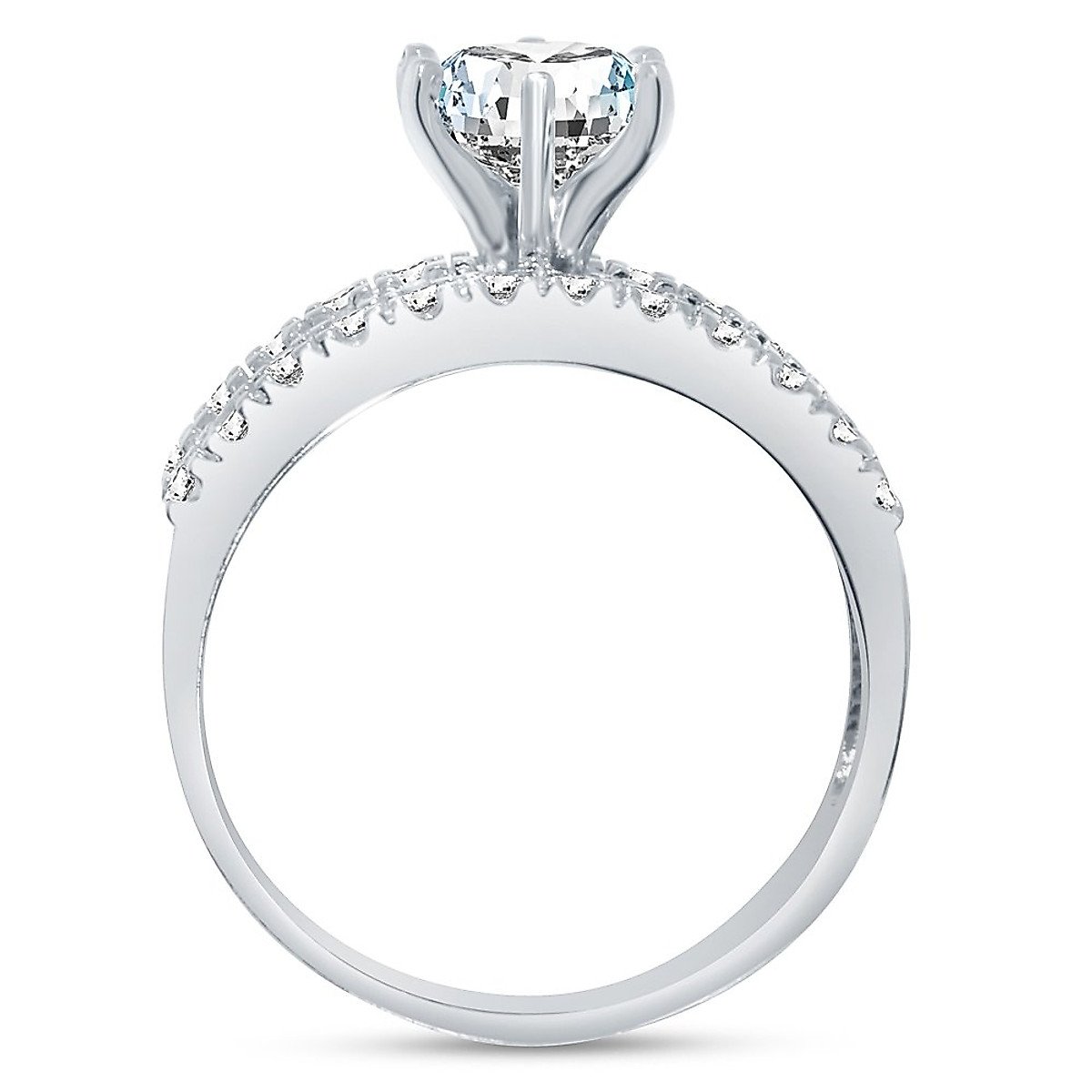 Sonia Jewels Size - 9-14k White Gold Round Wide 3 Row Pave Set Bridal Engagement Ring & Wedding Band CZ Cubic Zirconia (2.50cttw., 1.0ct. Center)