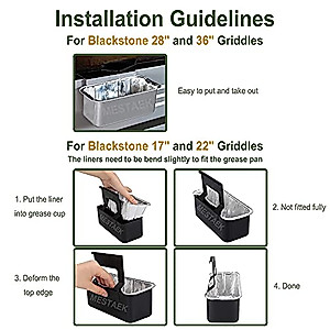 MESTAEK Grease Cup Liners (50 Pack), Compatible Replace Blackstone Griddle Drip pan Liners for 36" 30" 28" 22" 17" Griddles, Disposable Aluminum Foil Catch Grease Pan, BBQ, Baking, Cooking, Roasting