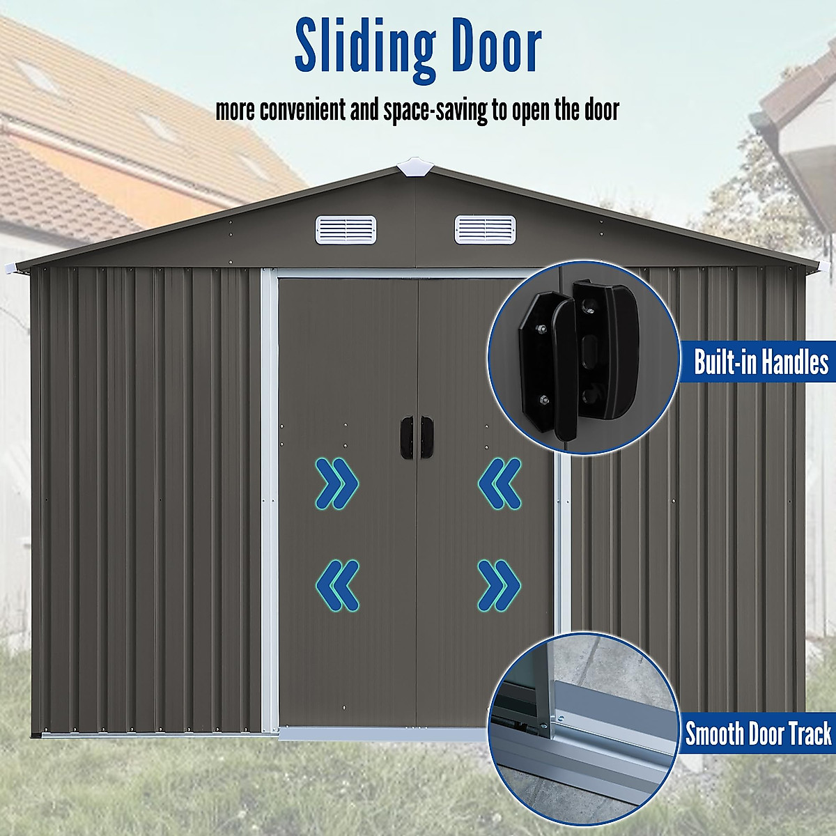 MIRAFIT Storage Shed 8x10 Ft, Outdoor Storage Cabinet Galvanized Steel Sheds with Sliding Door, Garden Metal Shed for Tool, Bike, Lawn Mower, Backyard, Patio,Olive Gray