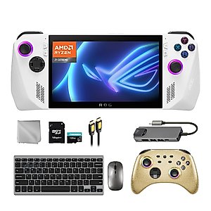 ASUS ROG Ally 512GB Gaming Handheld 7-inch Touchscreen 120Hz FHD 1080p AMD Ryzen Z1 Extreme Processor, Gold Wireless Pro Controller, Hub, 128GB MicroSD, Keyboard & Mouse, 8 in 1 Bundle
