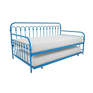 Novogratz Bright Pop Metal Daybed with Roll Out Trundle - Chic, Stylish, Space-Saving Design - Includes Sturdy Steel Slats