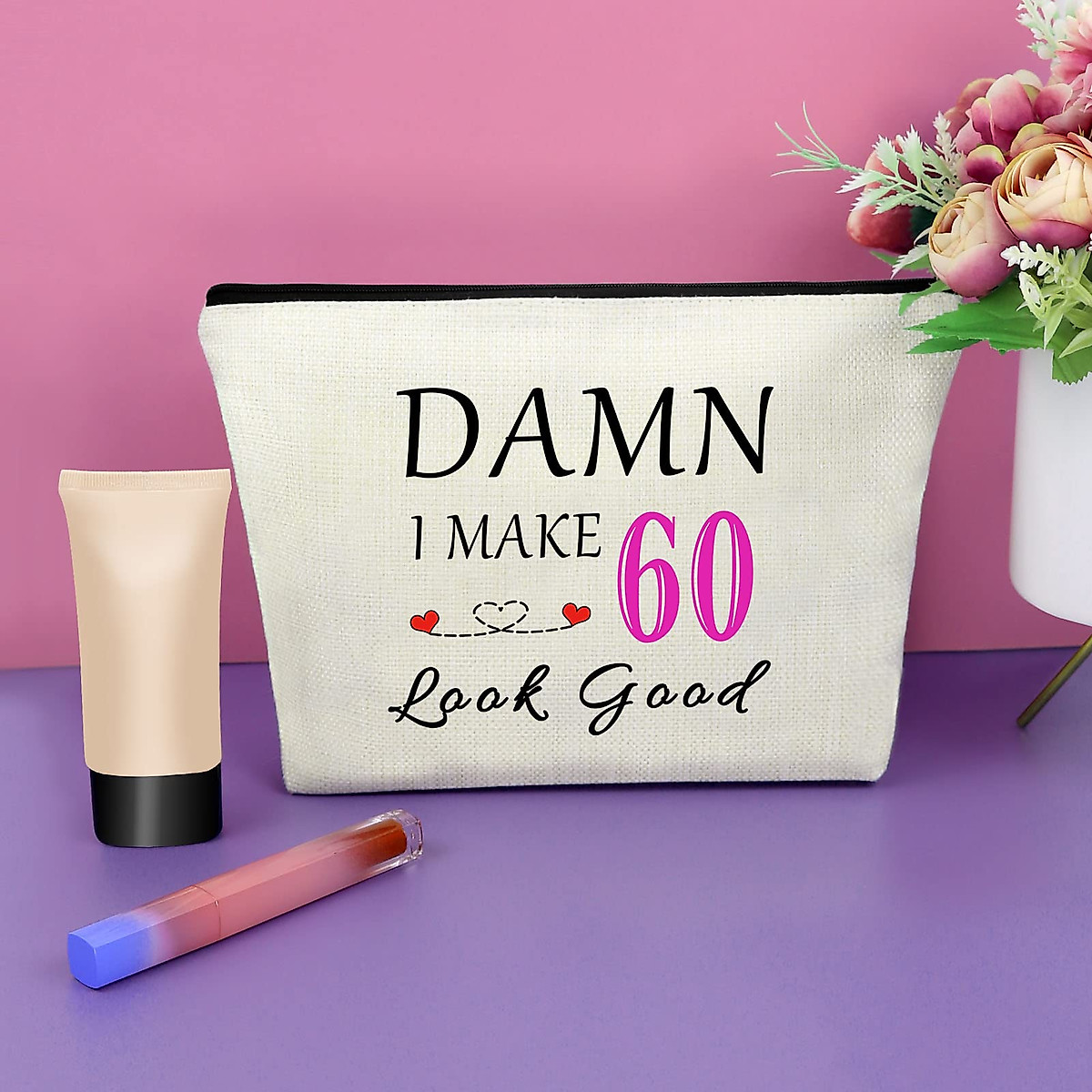 Sazuwu 60th Gifts Idea 60th Birthday Gift for Women Makeup Bag 60 Year Old Birthday Gifts for Grandmother Wife Aunt Cosmetic Bag Happy 60th Birthday Gifts Retirement Mother's Day Gift Christmas Gift
