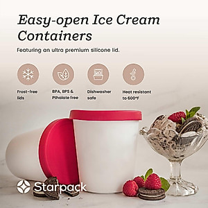 StarPack Ice Cream Containers for Homemade Ice Cream (2 Pcs) - Reusable Ice Cream Storage Containers for Freezer - Leak-Free Ice Cream Containers with Lids (Silicone) - 1 Liter per Ice Cream Container