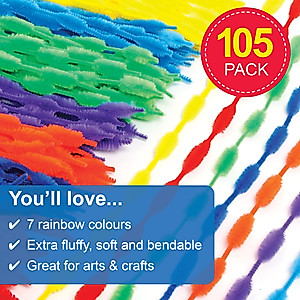 Baker Ross FE322 Rainbow Pipe Cleaners Craft Set - Pack of 105, Craft Wire, Card Making Supplies, Childrens Arts and Crafts Materials, Embellishments for Crafting