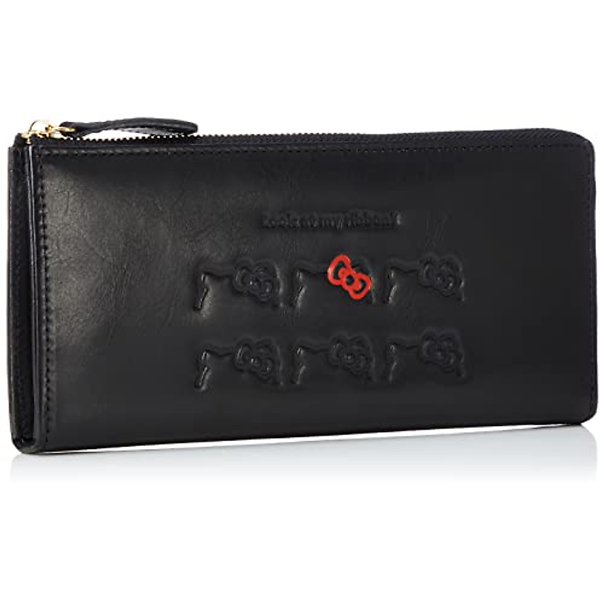 Sanrio Hello Kitty No.87062 Women's Wallet, Genuine Leather, Cowhide Leather, Long Wallet, Large Capacity, Thin, Long, Holds a Lot of Items, Ribbon Motif, L-Shaped Zipper, Long Wallet, Black