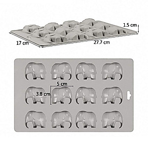12 Cavities Elephant Chocolate Candy Silicone Mold Gummy Fat Bomb Mould Resin Clay Mini Soap Crayon Mold Ice Cube Tray Cake Cookie Baking Pan for Baby Shower