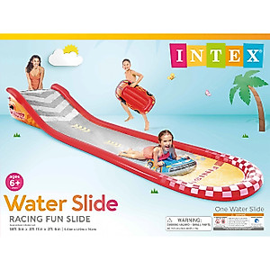 Intex 57167EP 18.5 Foot Long Inflatable Racing Fun Water Slide Track with 2 Surf Car Riders and Built-in Sprayer for Ages 6 and Up