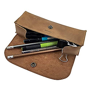 Hide & Drink, Pencil Case Handmade from Full Grain Leather - Stylish, Classic, Pen and Pencil Pouch, Organizer - Storage for Writing Utensils, Great for School, Work, Office - Single Malt Mahogany