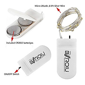 BXROIU Fairy Lights CR2032 Battery Operated,6 Pack 6.6Ft/2Meter 20 LEDs Micro Silver Wire String Lights for Bedroom Christmas Party Wedding Decoration (Warm White)