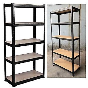 AUTOFU Storage Shelving Unit Garage Shelves Heavy Duty Metal Rack 30" W x 12" D x 66" H Black Adjustable 5-Tier Shelf Free Standing Utility Racking