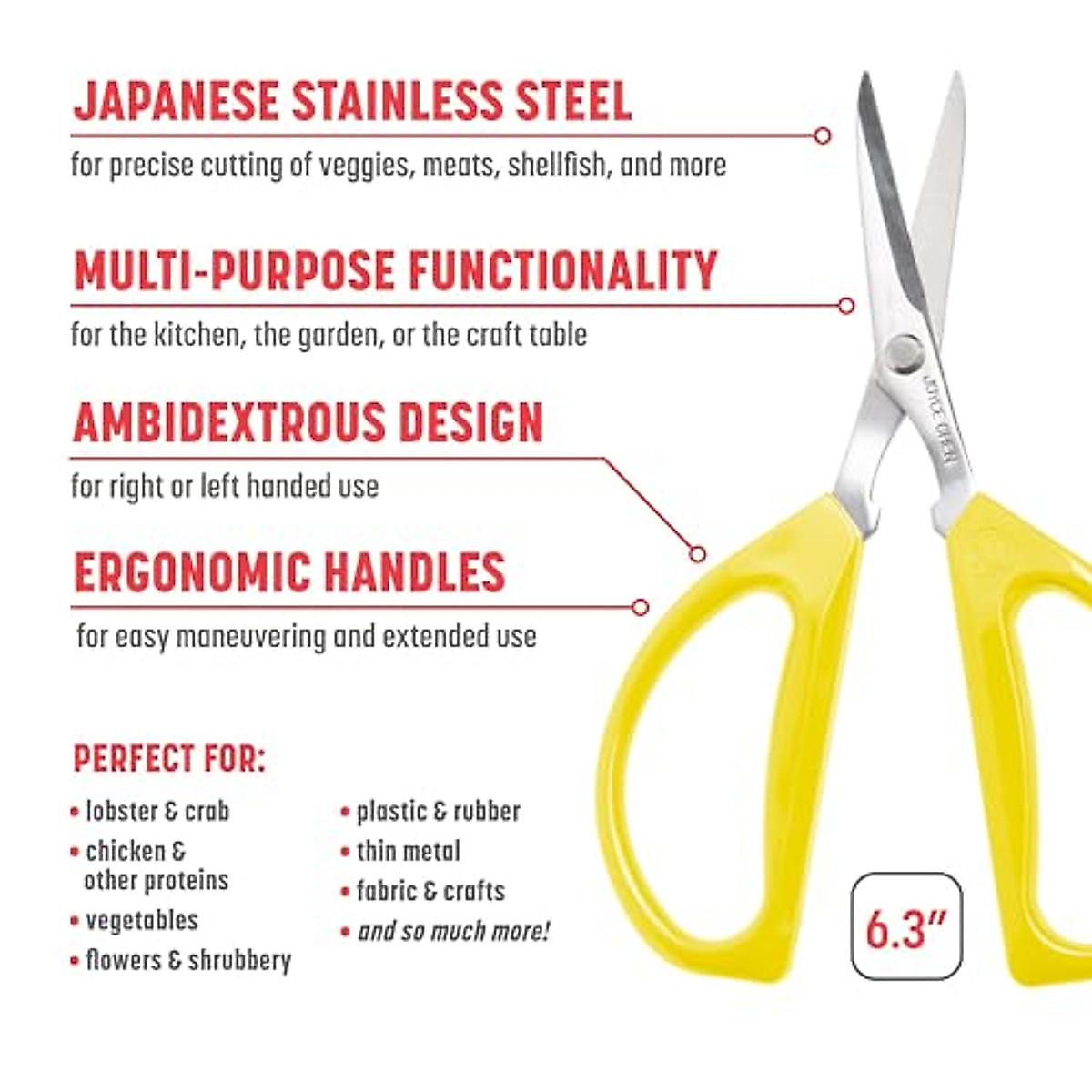 Joyce Chen Original Unlimited Kitchen Scissors All Purpose Kitchen Shears With Comfortable Handles, Yellow