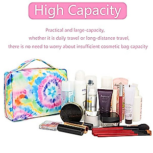 Bluboon Toiletry Bag Travel Makeup Bag Portable Cosmetic Bag Organizer for Women and Girls (Tie Dye Blue)