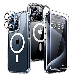 TAURI Magnetic Case for iPhone 15 Pro [Military Grade Drop Protection], Transparent Slim Fit for iPhone 15 Pro Case Mag-Safe-Clear