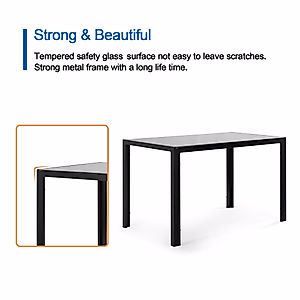 YanHao Glass Dining Table Set of 4, Dining Table and Chairs Set, Modern Dining Room Furniture Set, for Kitchen, Dining Room (NO1, 47 inch Tempered Glass Table top)