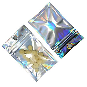 FERENLI 100Pieces Silver Aluminum Foil Zipper Packaging Bags with Tear Notch Reusable Food Coffee Storage for Zip Mylar Bags Lock 10x15cm (3.9x5.9 inch)