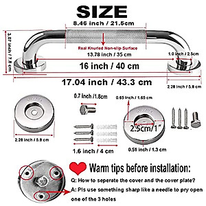 2 Pack 16 Inch Anti Slip Shower Grab Bar Handle, ZUEXT Chrome Stainless Steel Bathroom Grab Bar, Knurled Bathroom Balance Bar,Safety Hand Rail Support,Handicap Elderly Injury Senior Assist Bath Handle