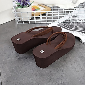 Women's Summer Coffee Double Belt Non Slip Clip High Heeled Korean Version Beach Sandals Womens Soccer (Coffee, 8.5)