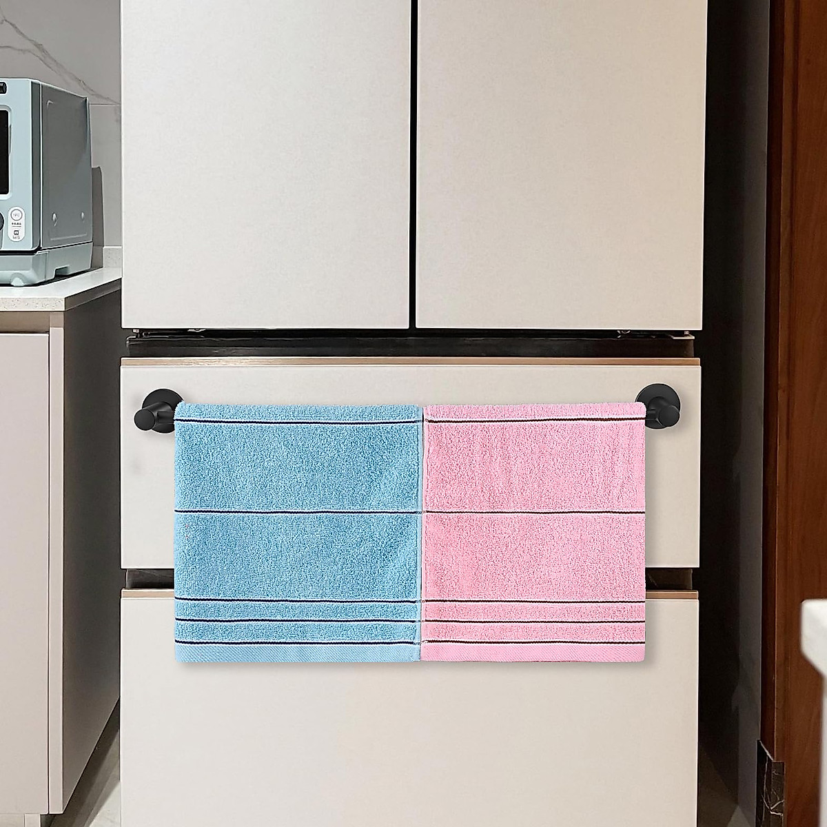 Adjustable 14.6~25 Inch Powerful Magnetic Towel Bar for Oven, Scalable Towel Hanger for Refrigerator, Dishwasher and Laundry Machine, 304 Stainless Steel Matte Black (Magnet Dia:55mm)