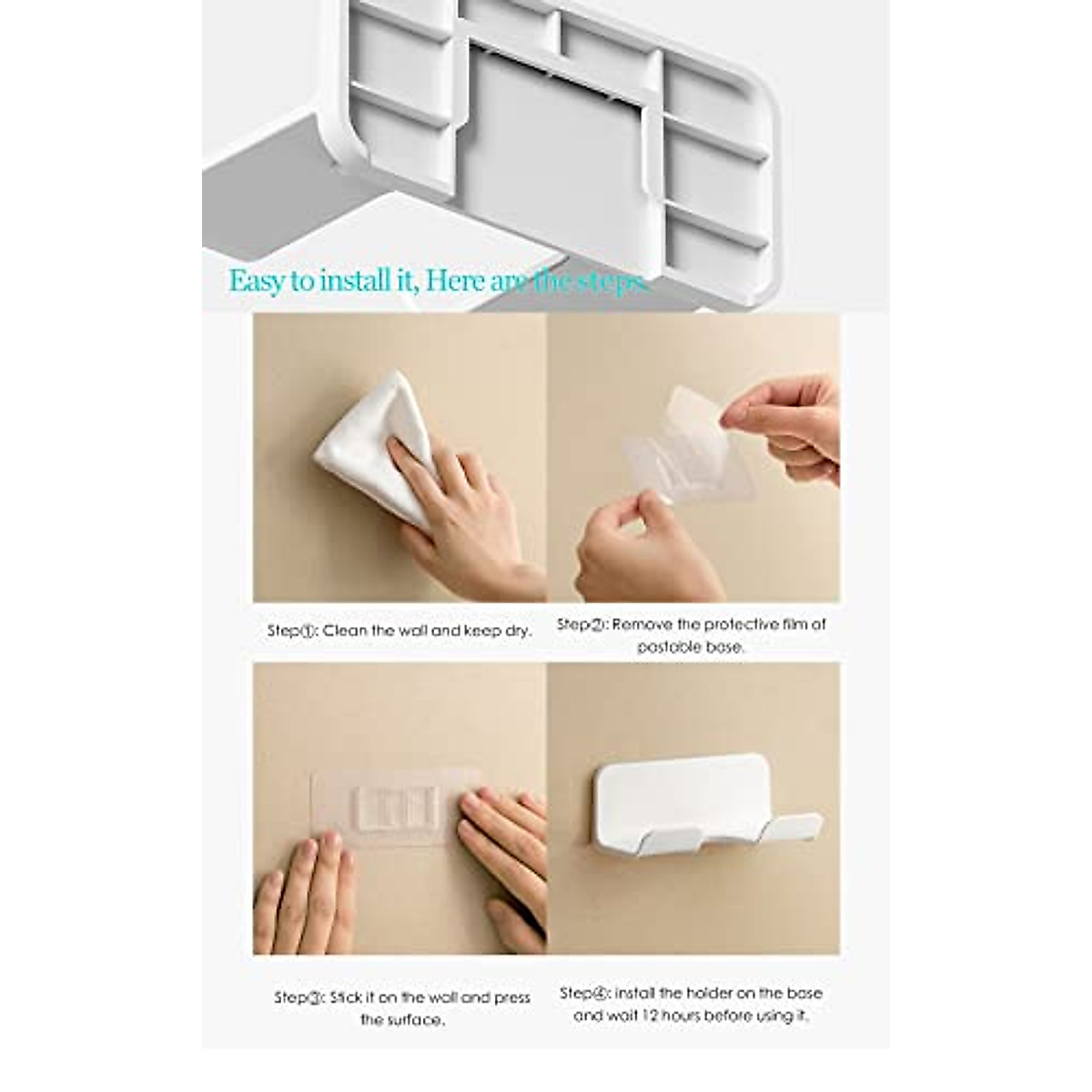 HOMEGYMFREE Adhesive Hair Dryer Holder, Wall Mount Bathroom Hair Blow Dryer Rack, Sticke on Wall Hair Dryer Organizer( White)