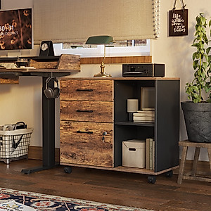 FEZIBO Electric Standing Desk with Glass Top Monitor Stand,48 x 26 Inch with File Cabinet