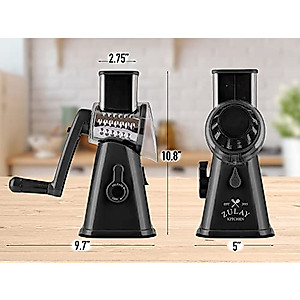 Zulay Kitchen Rotary Cheese Grater with Upgraded Suction - Round Cheese Shredder Grater with 3 Replaceable Stainless Steel Drum Blades - Easy To Use & Clean - Vegetable Slicer & Nut Grinder (Black)
