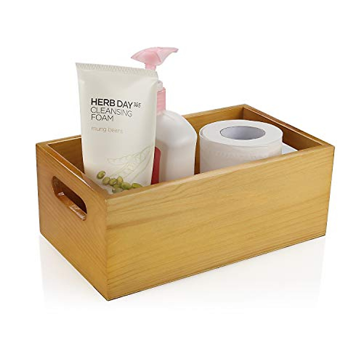 A Selected Pine Wood Organizer Open Box 4 Packs, 6x10 Wooden Storage Container with Handle for Bathroom and Kitchen