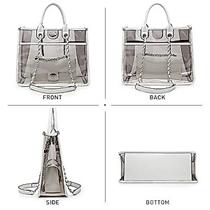 Large Clear Tote Bag Top handle Bag for Women Handbag Messenger Crossbody Purse With Turn Lock Closure (2 Sets) (White)