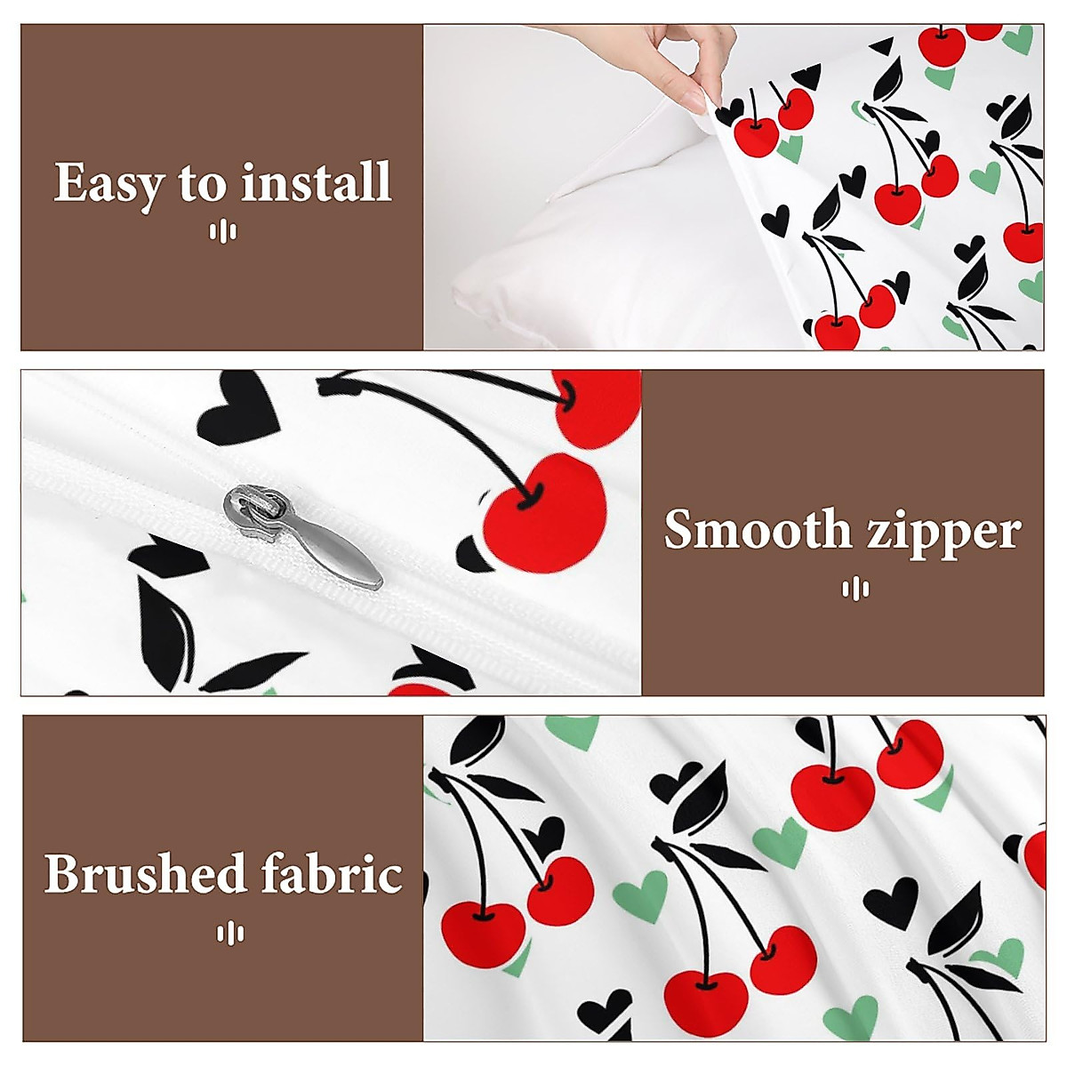 Delerain Comforter Set Queen Size, Red Cherry Print 3-Piece Bedding Set for Women Men Modern Soft Microfiber Bedroom Set Room Decor, 1 Duvet Cover + 2 Pillowcases