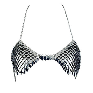 Gold Scale Body Chain Jewelry for Women Sexy Bikini Carnival Bra Harness Music Festival (Silver Color)